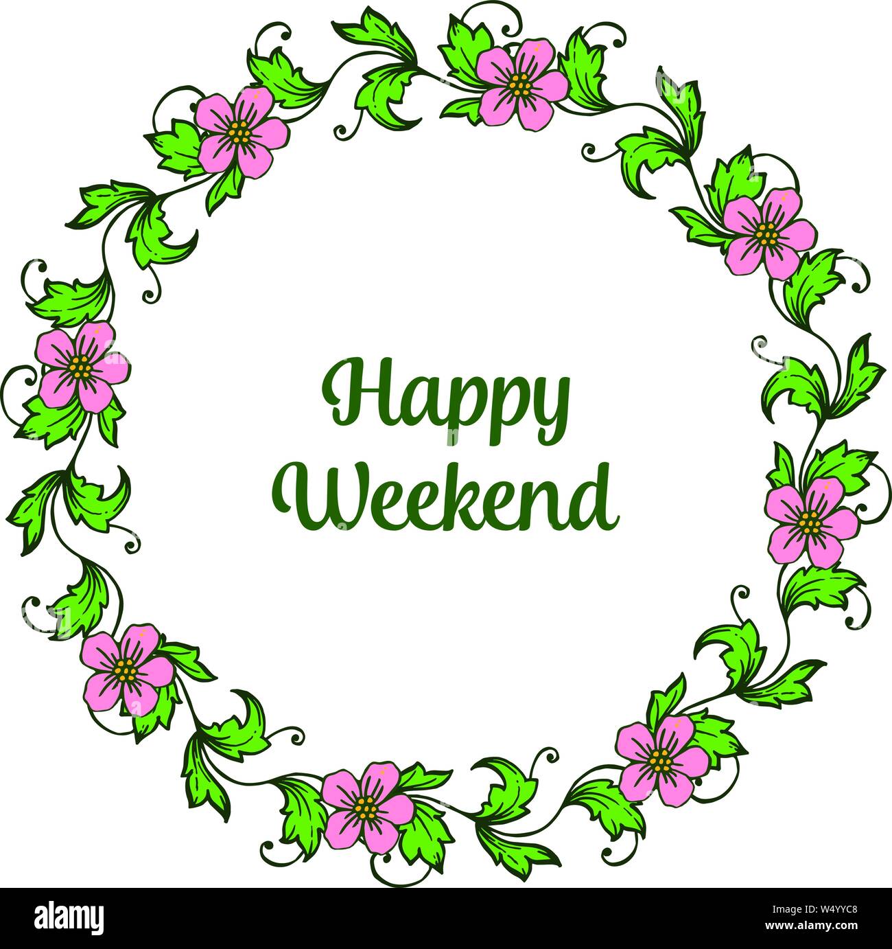 Design invitation card of happy weekend for ornate of leaf flower frame ...