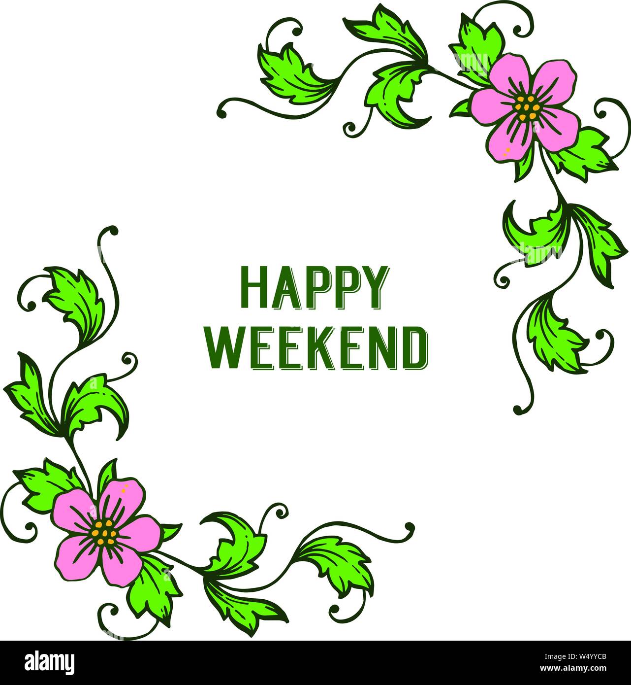 Design invitation card of happy weekend for ornate of leaf flower frame ...