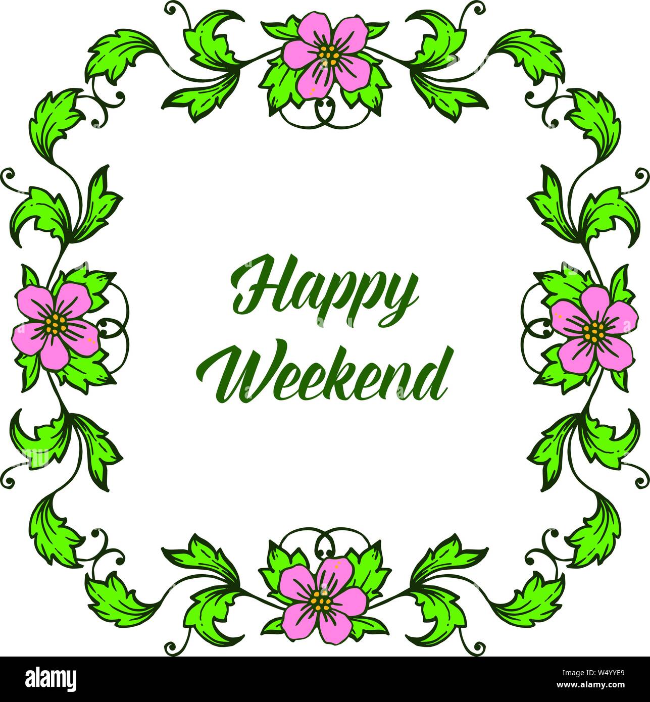 Design invitation card of happy weekend for ornate of leaf flower frame ...