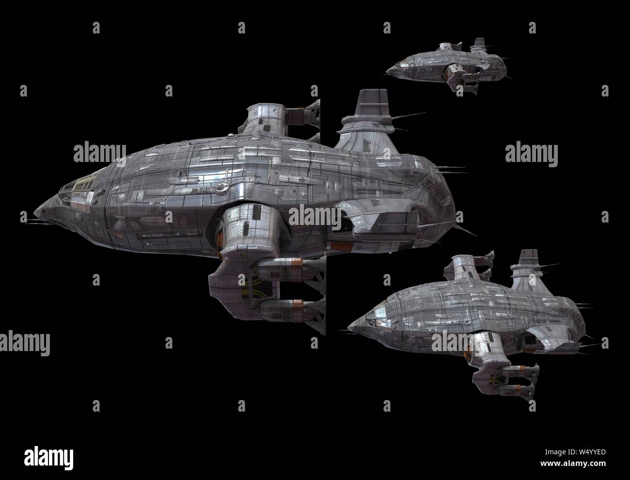 3D illustration Spaceships isolated on a black background Stock Photo ...