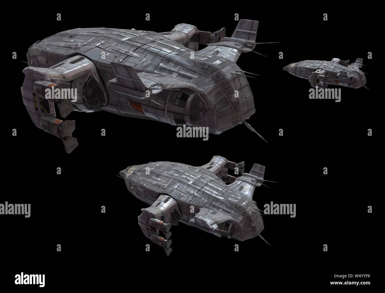 3D illustration Spaceships isolated on a black background Stock Photo ...