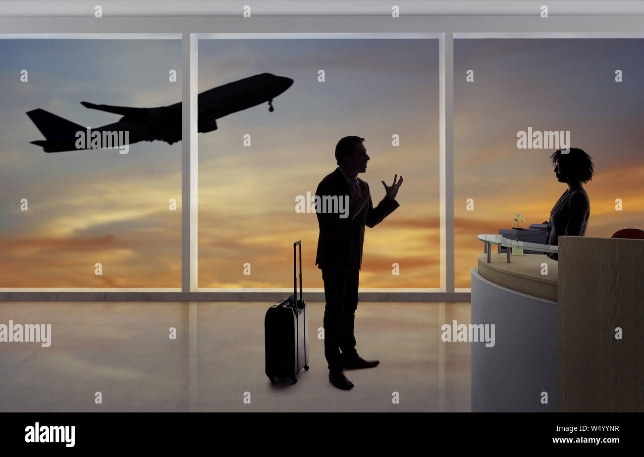 Airport check in desk anger hi-res stock photography and images - Alamy