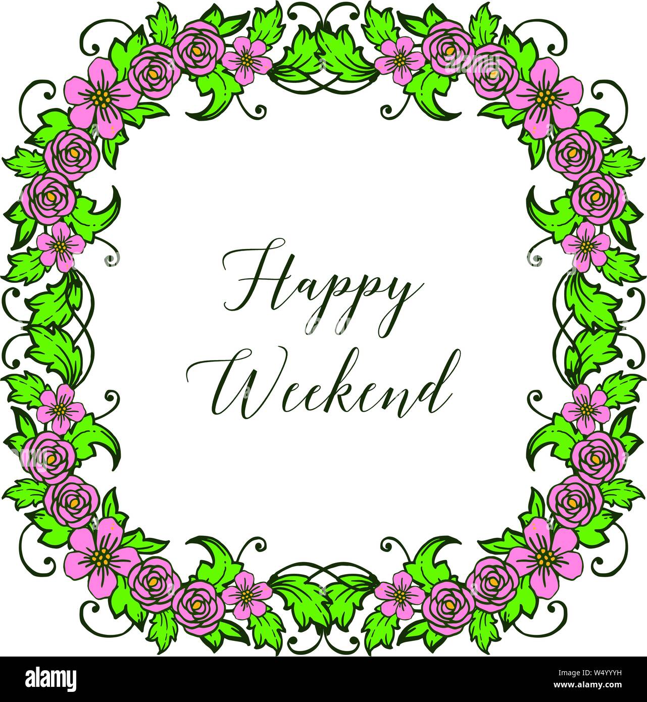 Card of happy weekend for style design of leaf flower frame. Vector ...