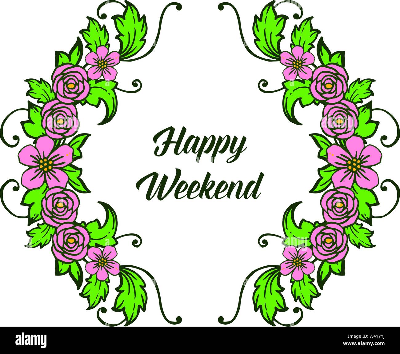 Card of happy weekend for style design of leaf flower frame. Vector ...
