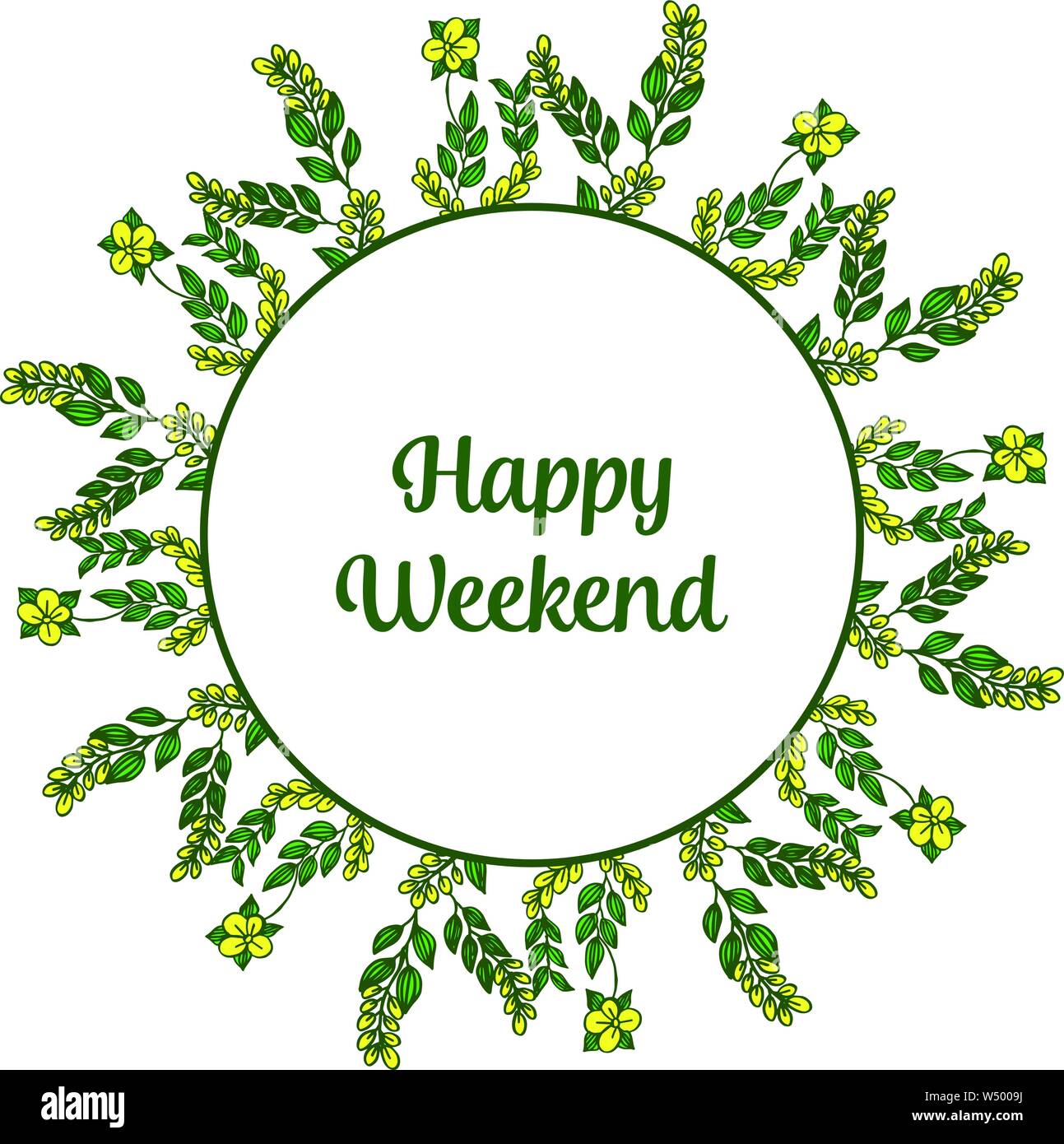 Lettering happy weekend with texture yellow flower frame. Vector ...