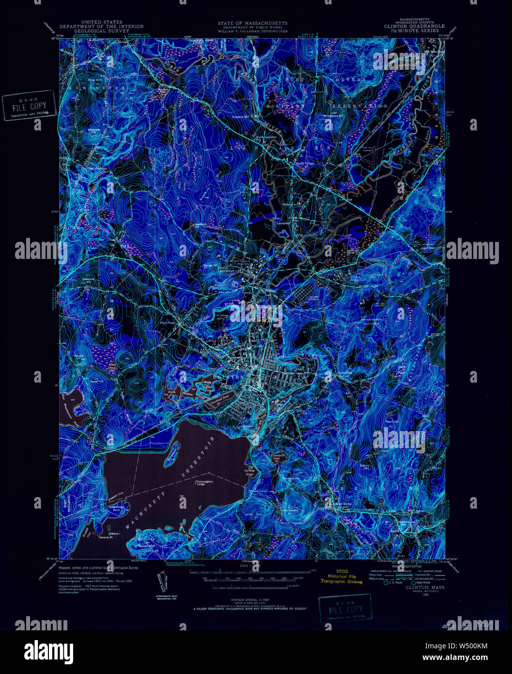 Massachusetts USGS Historical Topo Map MA Clinton 351609 1950 31680 ...
