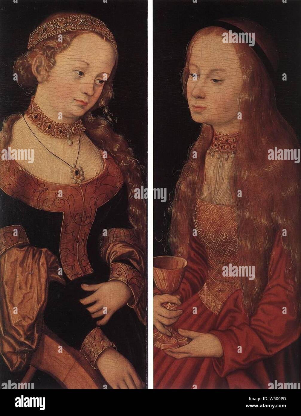 Lucas Cranach d. Ä. - St Catherine of Alexandria and St Barbara Stock ...