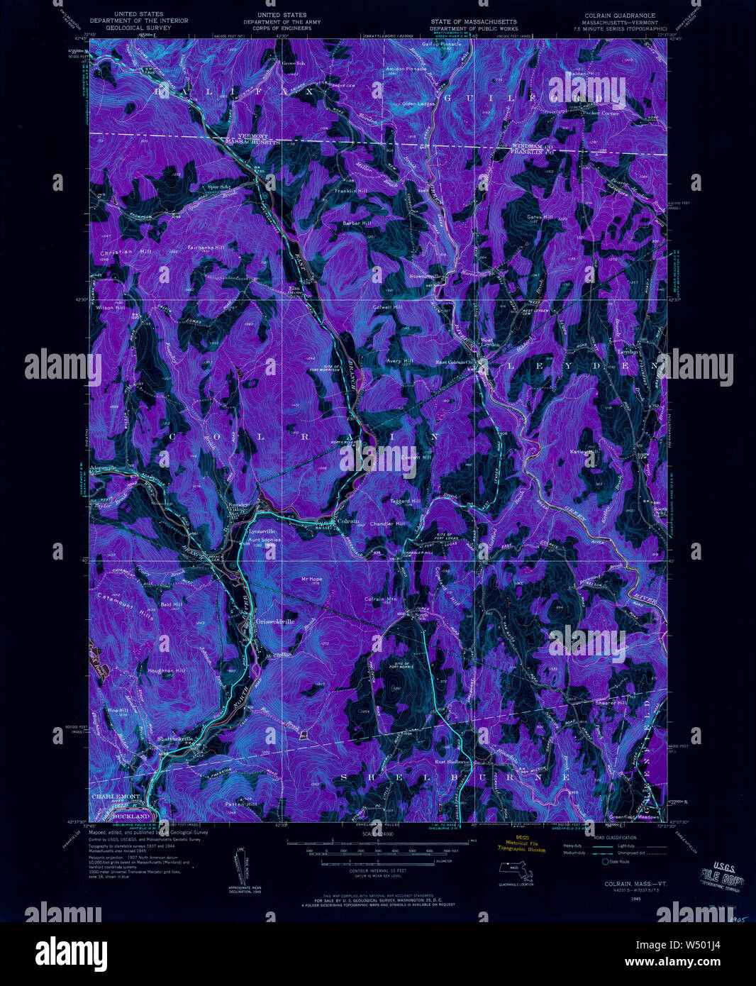 Massachusetts USGS Historical Topo Map MA Colrain 350074 1945 24000 ...