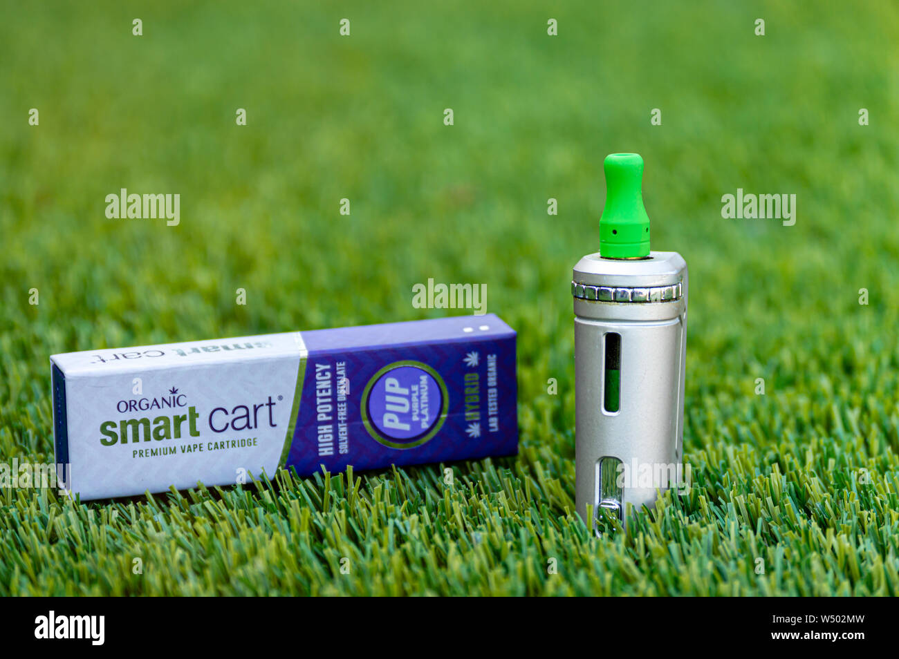 Chicago, USA-July 24, 2019: A vape kit including organic THC CBD oil ...