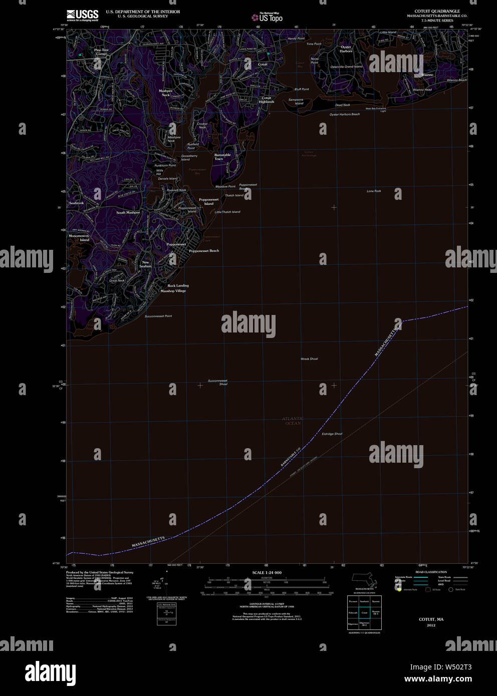 Massachusetts USGS Historical Topo Map MA Cotuit 20120529 TM Inverted ...