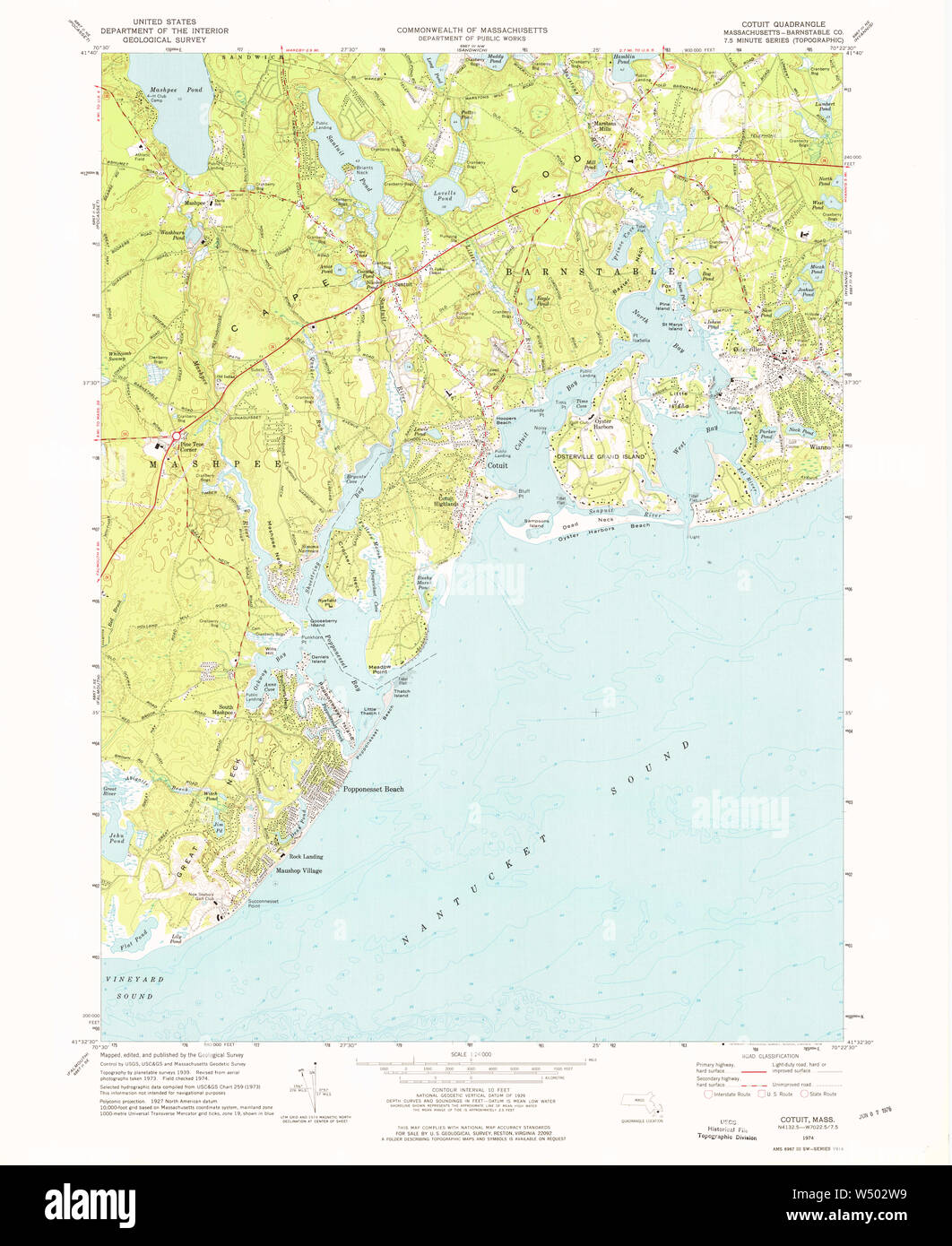 Massachusetts USGS Historical Topo Map MA Cotuit 350088 1974 24000 ...