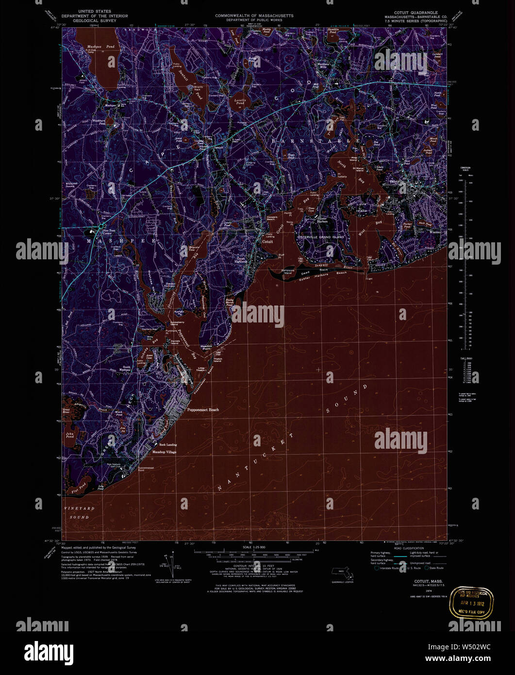 Massachusetts USGS Historical Topo Map MA Cotuit 350089 1974 24000 ...