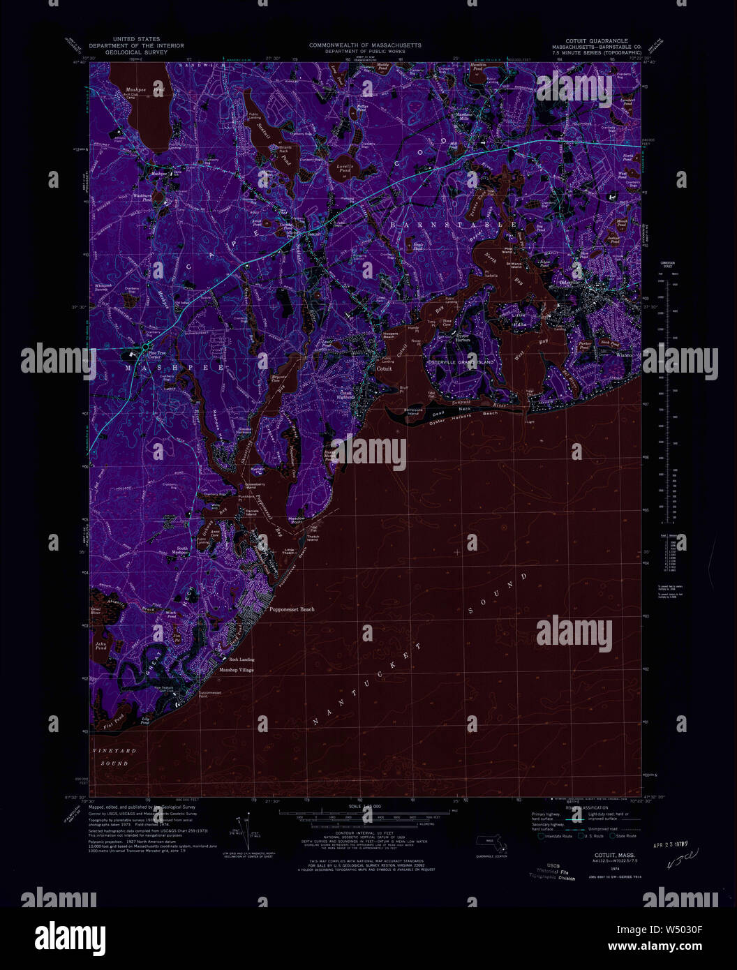 Massachusetts USGS Historical Topo Map MA Cotuit 350094 1974 24000 ...