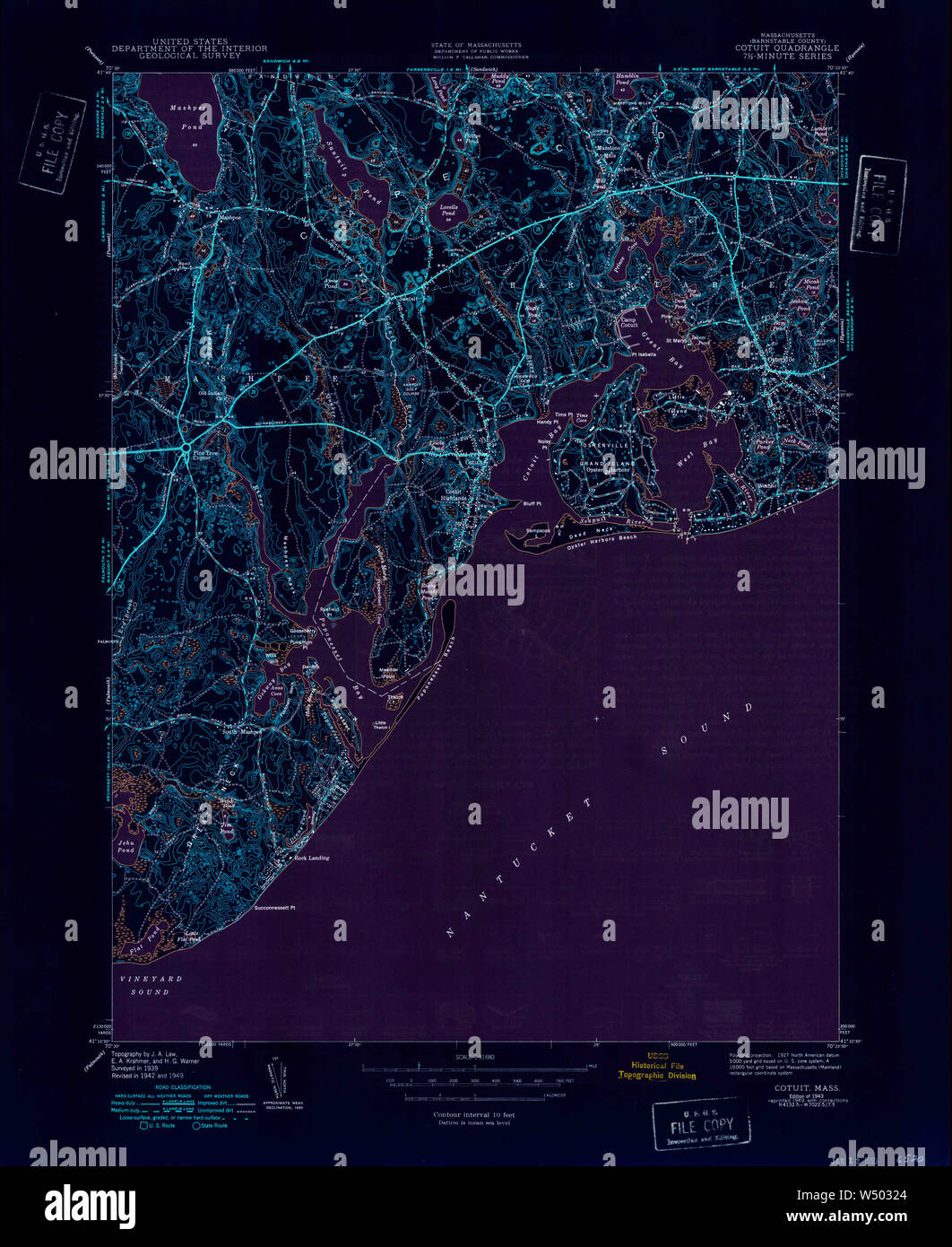 Massachusetts USGS Historical Topo Map MA Cotuit 351630 1943 31680 ...