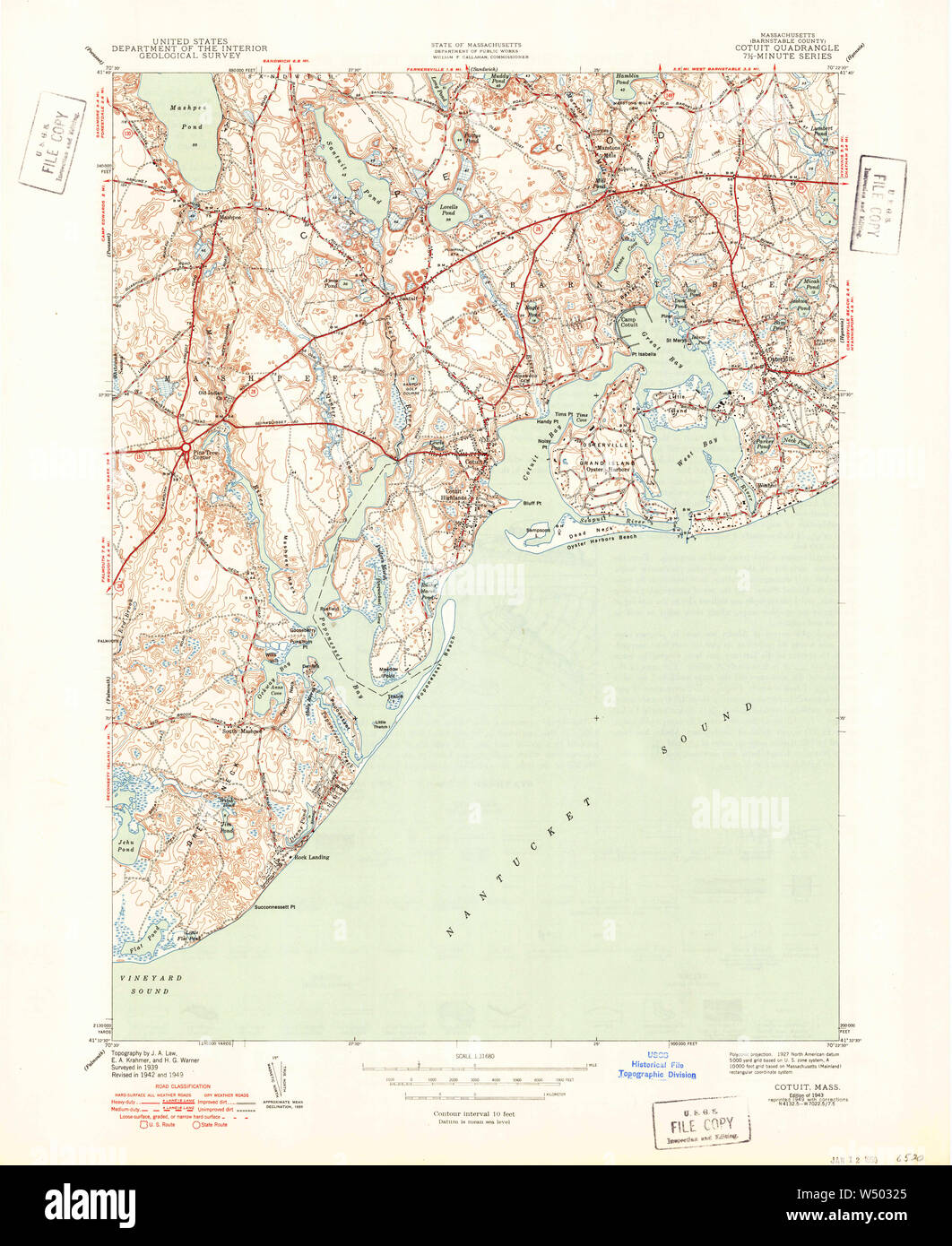 Massachusetts USGS Historical Topo Map MA Cotuit 351630 1943 31680 ...