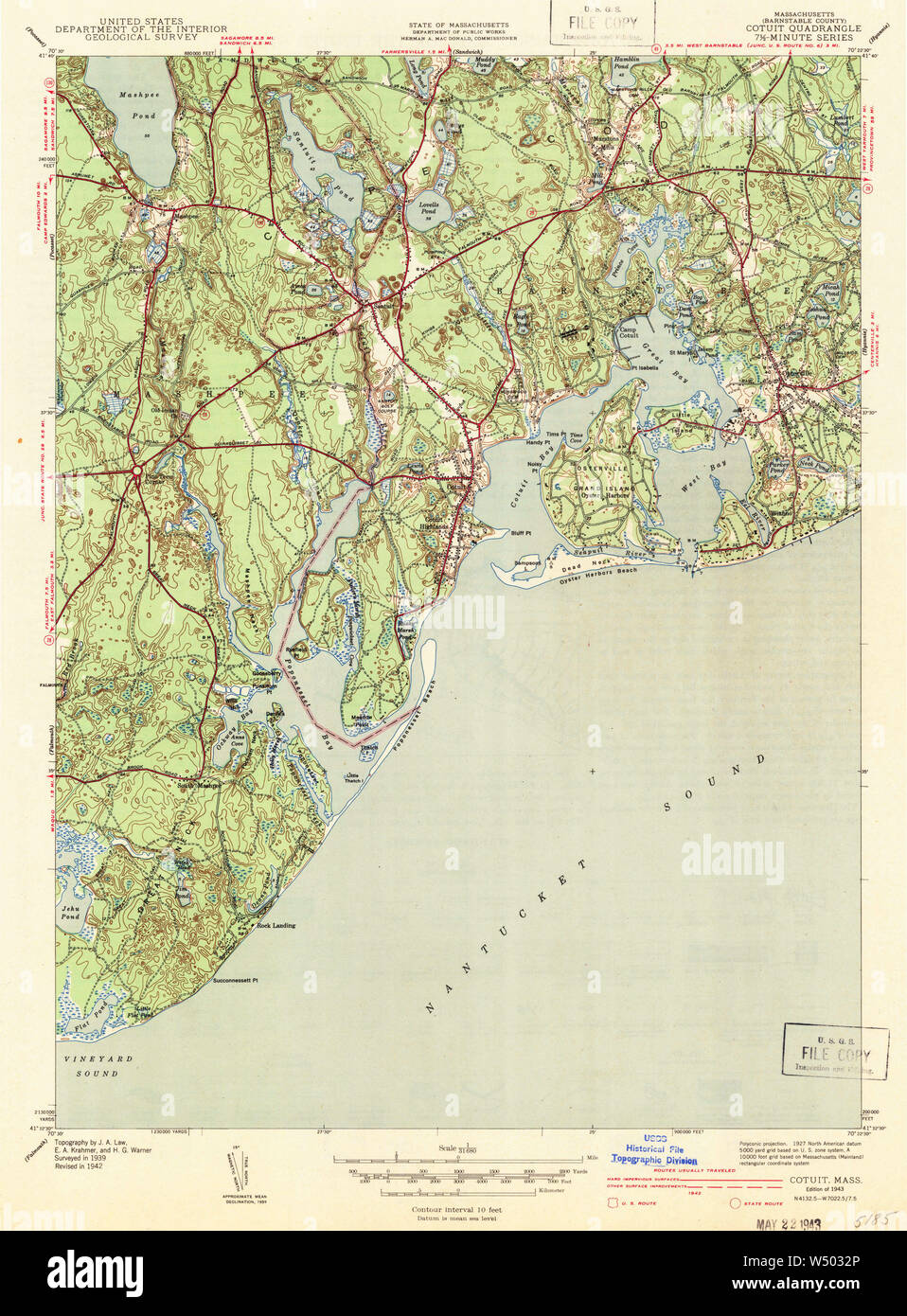 Massachusetts USGS Historical Topo Map MA Cotuit 351631 1943 31680 ...