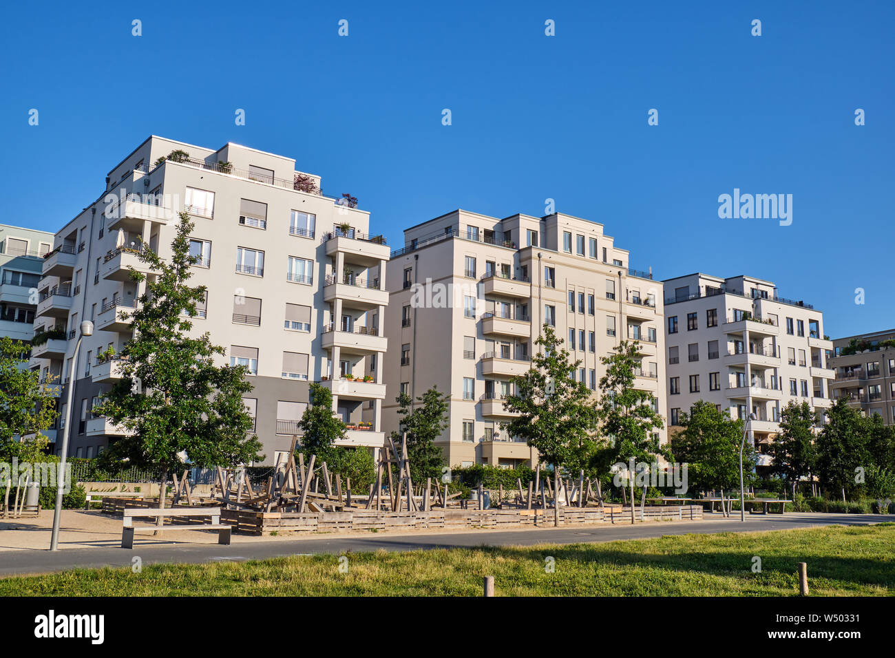 Development area with modern townhouses seen in Berlin, Germany Stock ...