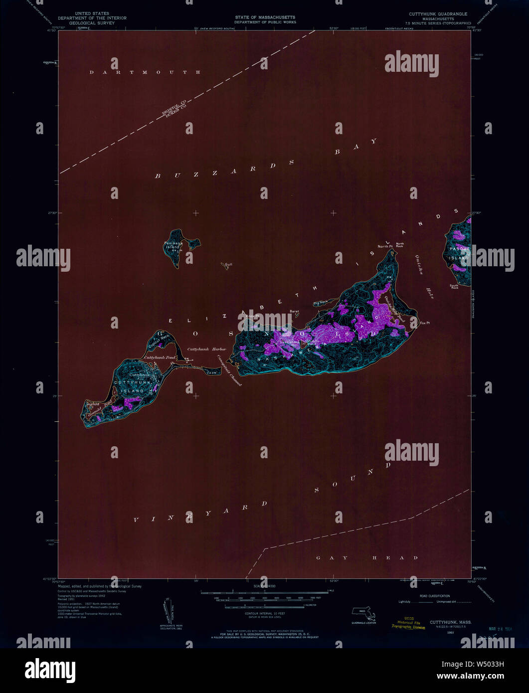 Massachusetts USGS Historical Topo Map MA Cuttyhunk 350062 1951 24000 ...