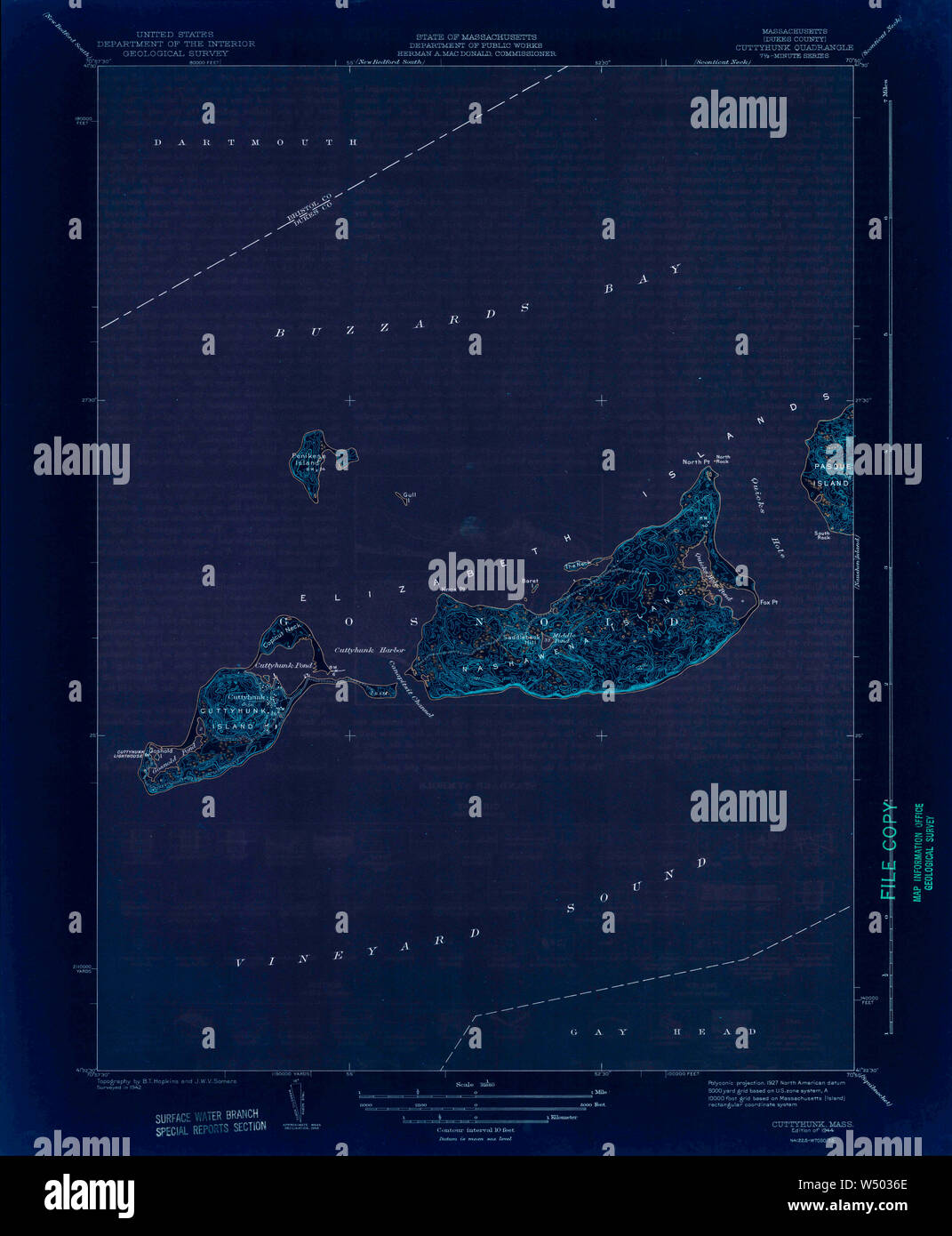 Massachusetts USGS Historical Topo Map MA Cuttyhunk 351604 1944 31680 ...