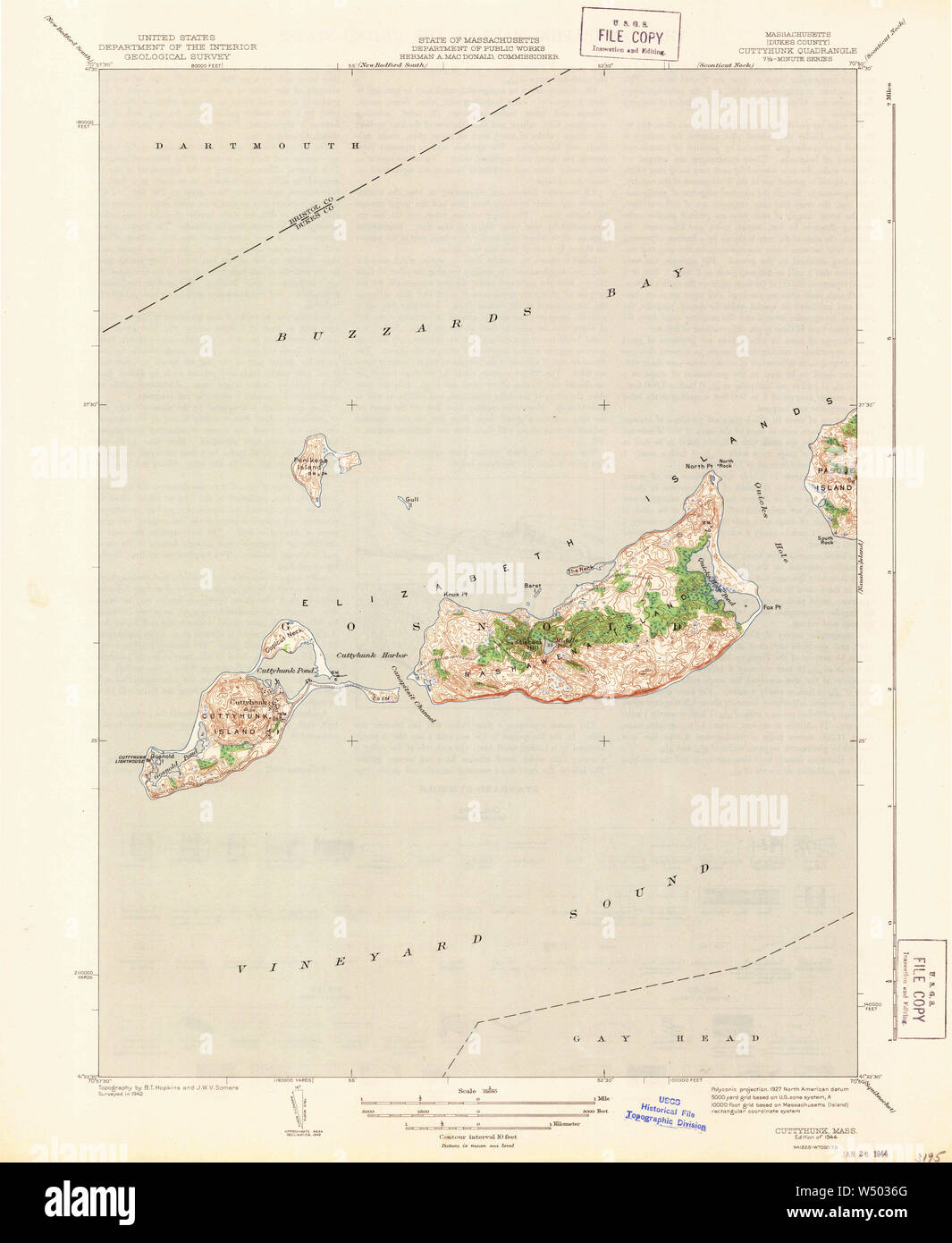 Massachusetts USGS Historical Topo Map MA Cuttyhunk 351603 1944 31680 ...
