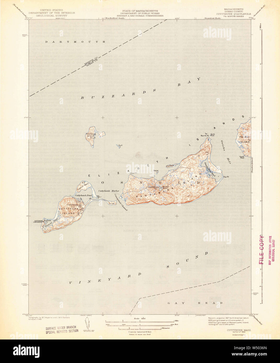 Massachusetts USGS Historical Topo Map MA Cuttyhunk 351604 1944 31680 ...