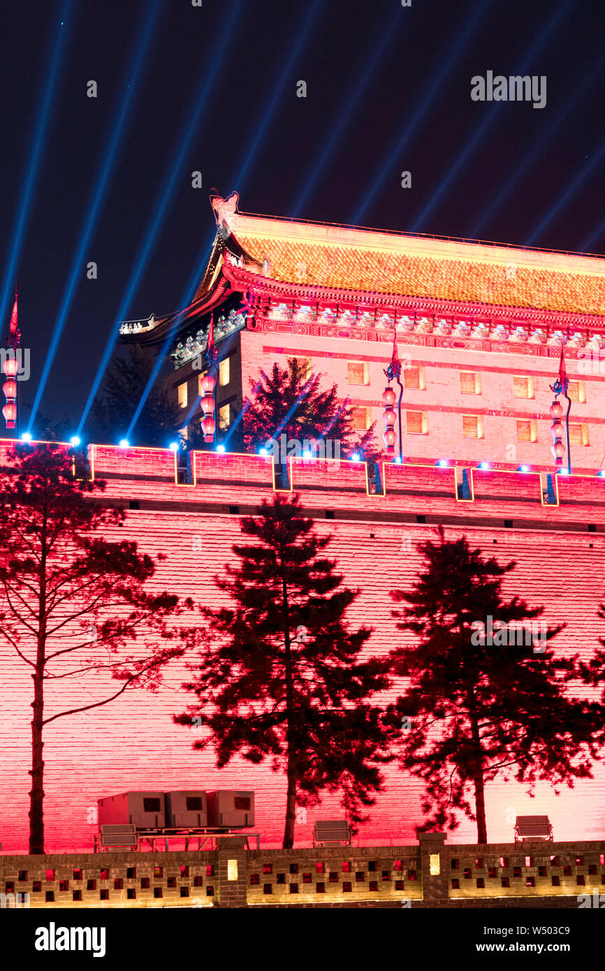 Xi'an historic architecture illuminated at night beautiful famous light ...