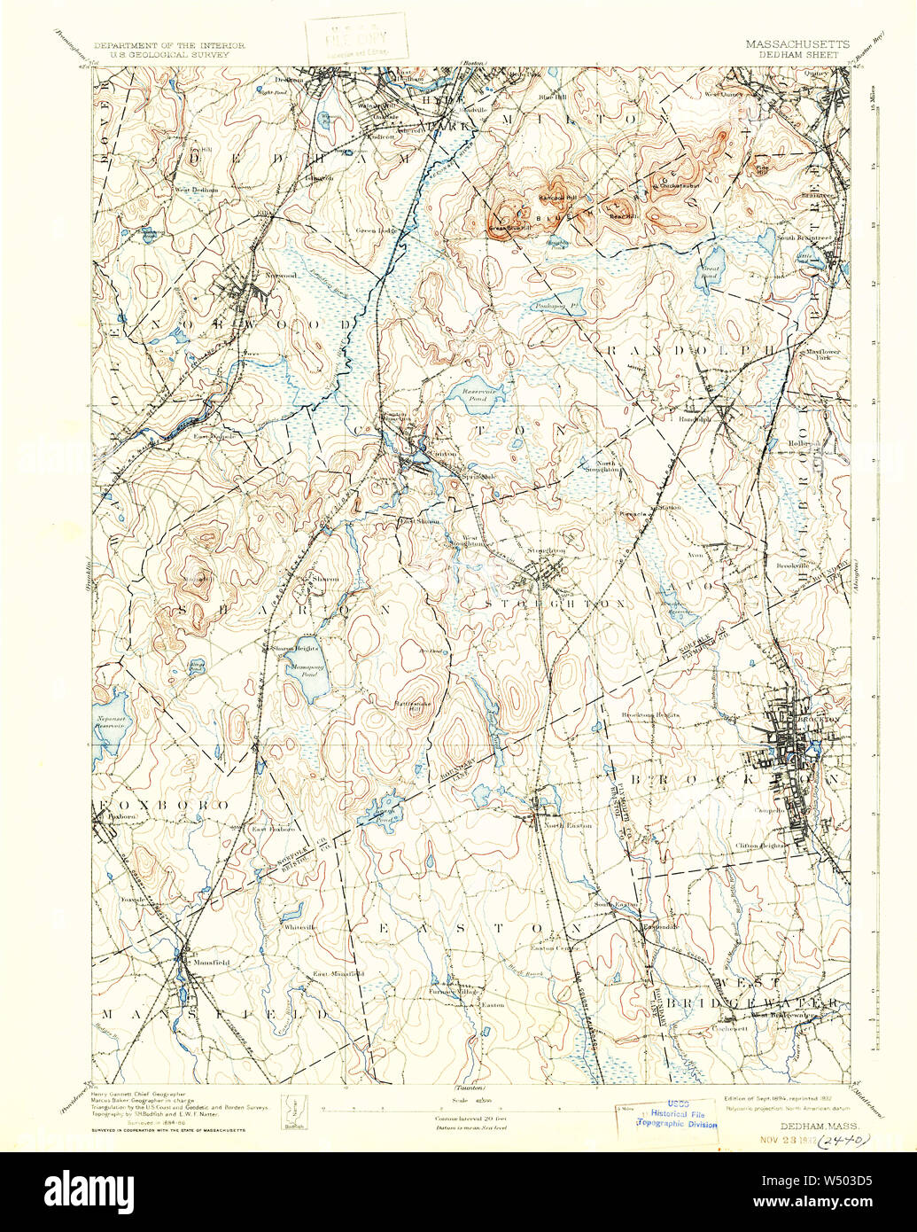 Massachusetts USGS Historical Topo Map MA Dedham 352588 1894 62500 ...