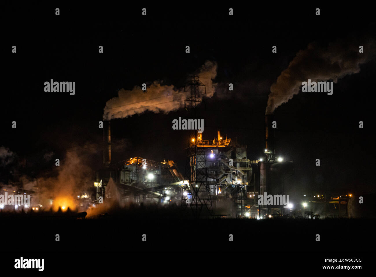 sugar factory industry line production cane process night Stock Photo ...