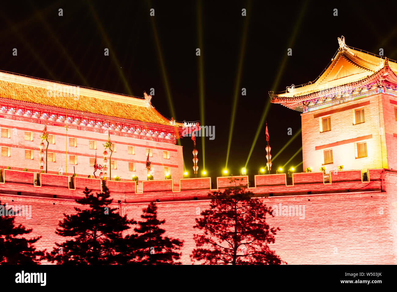 Xi'an historic architecture illuminated at night beautiful famous light ...