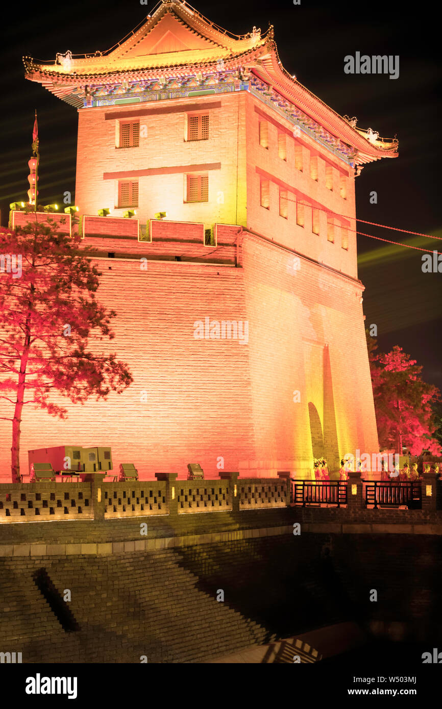 Xi'an historic architecture illuminated at night beautiful famous light ...