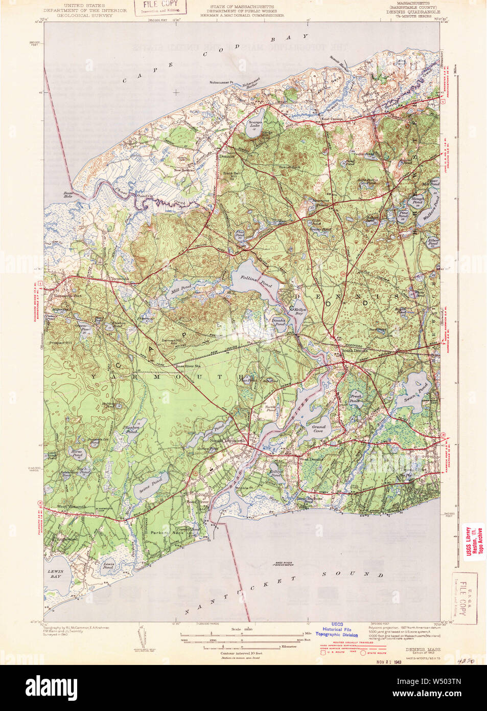 Massachusetts USGS Historical Topo Map MA Dennis 351634 1943 31680 ...
