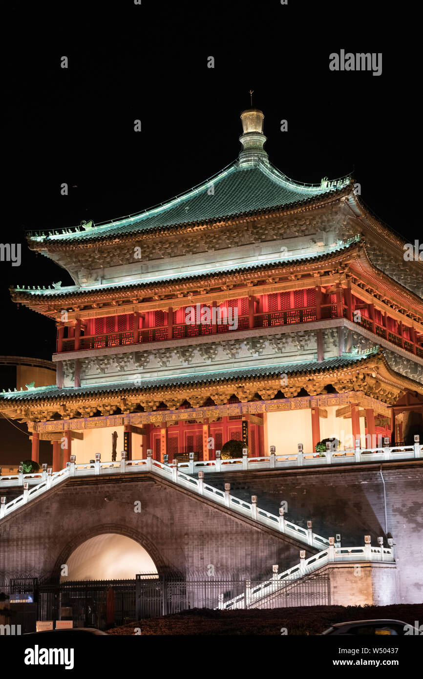 Xi'an historic architecture illuminated at night beautiful famous light ...