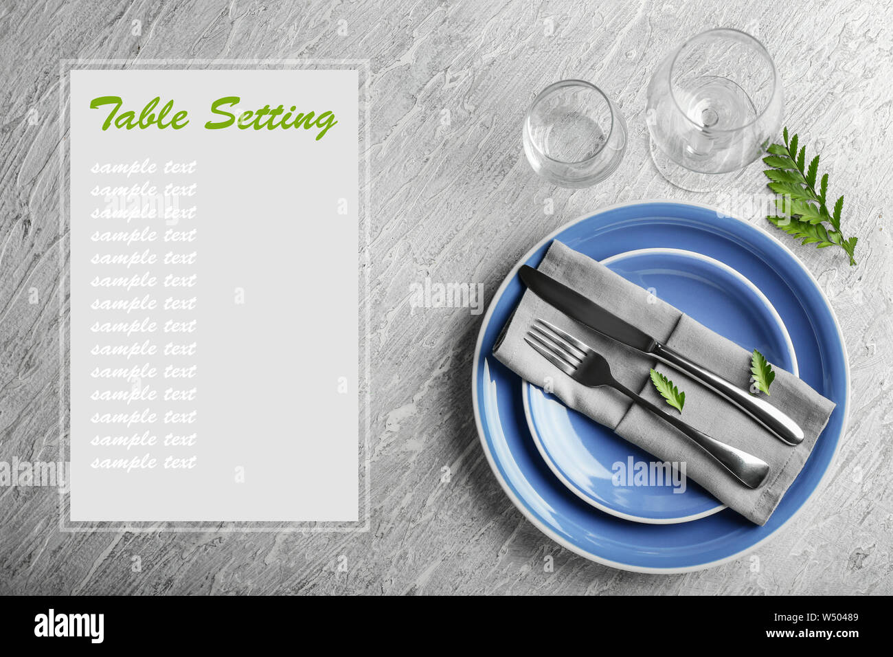 Simple table setting with space for text on light background Stock ...