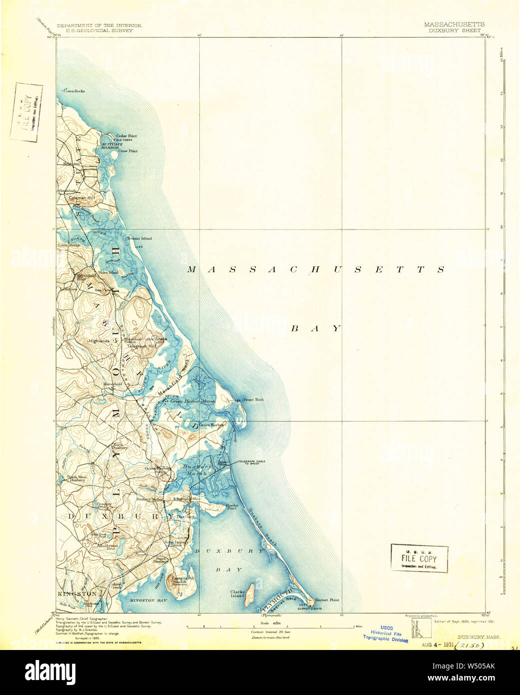 Massachusetts USGS Historical Topo Map MA Duxbury 352604 1893 62500 ...