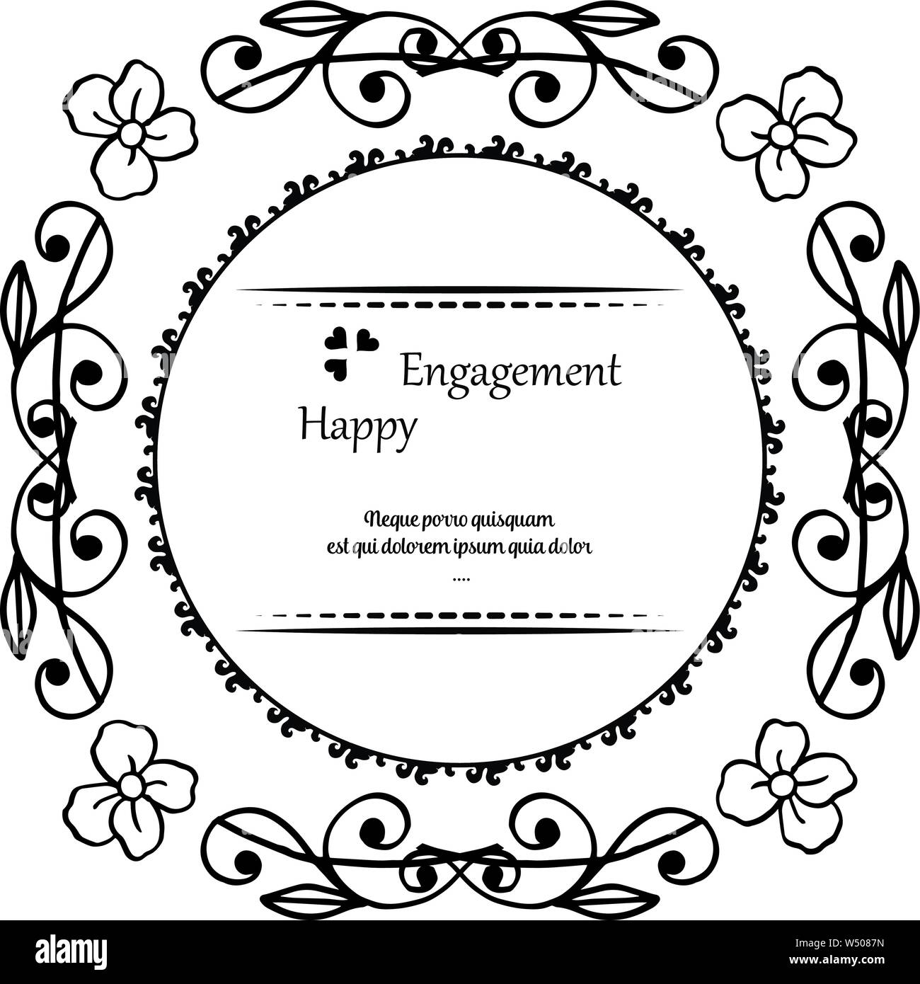 Decoration card happy engagement, with drawing cute floral frame ...