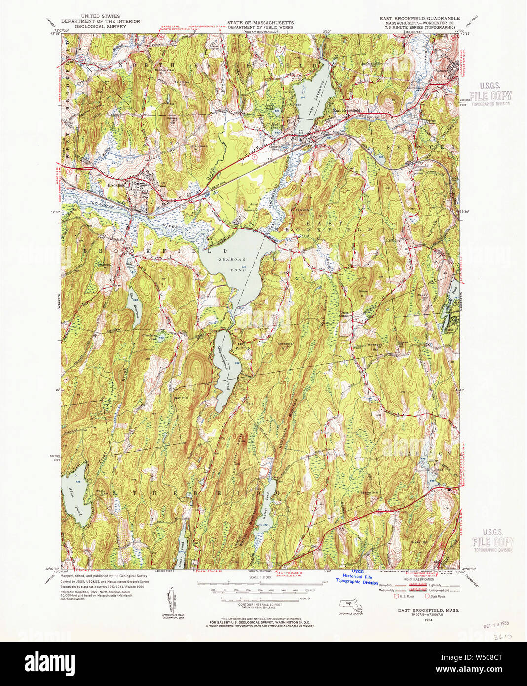Massachusetts USGS Historical Topo Map MA East Brookfield 351645 1954 ...
