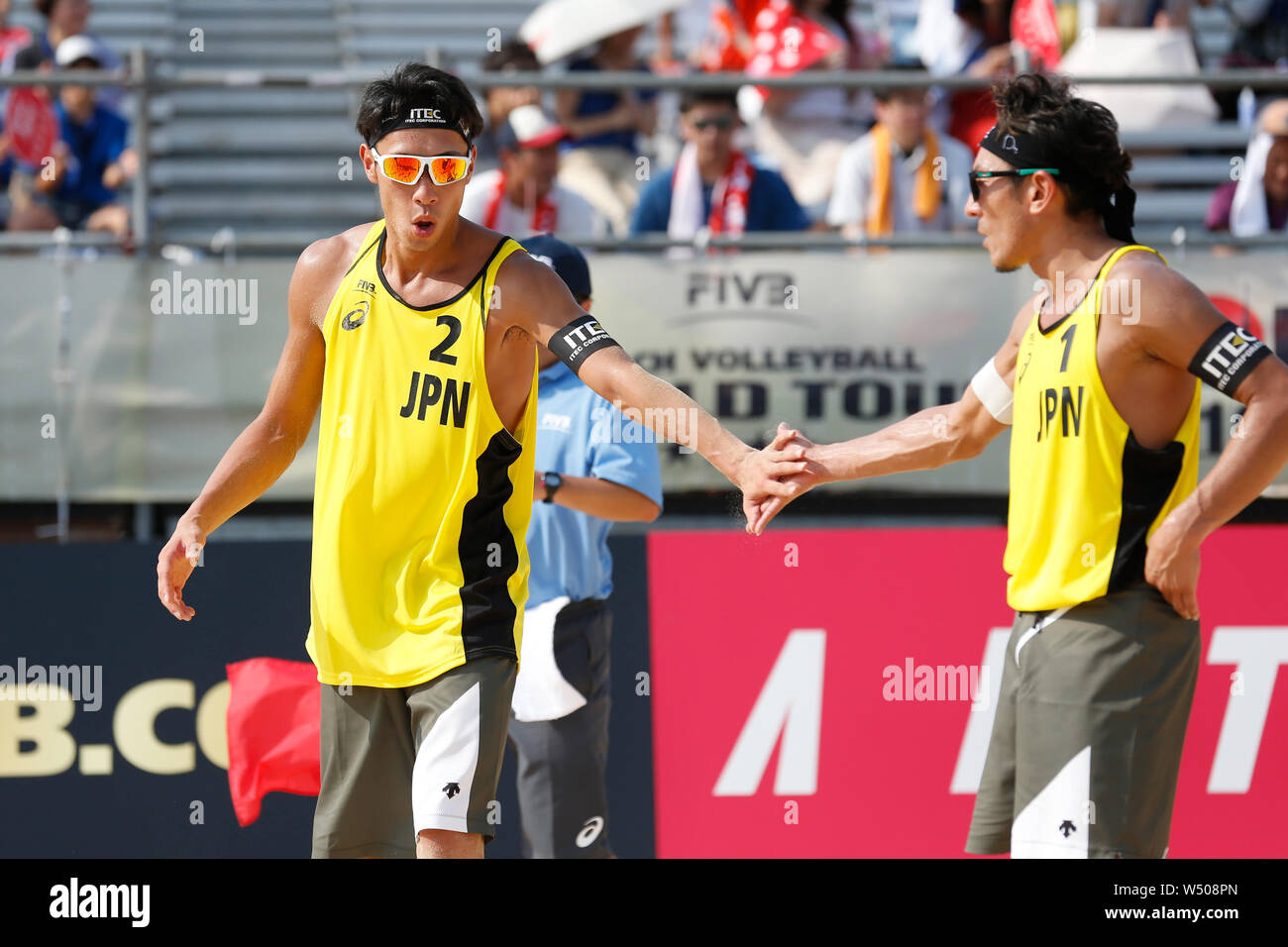Tokyo, Japan. 25th July, 2019. Koichi Nishimura & Daisuke Shibata (JPN) Beach Volleyball : FIVB ...