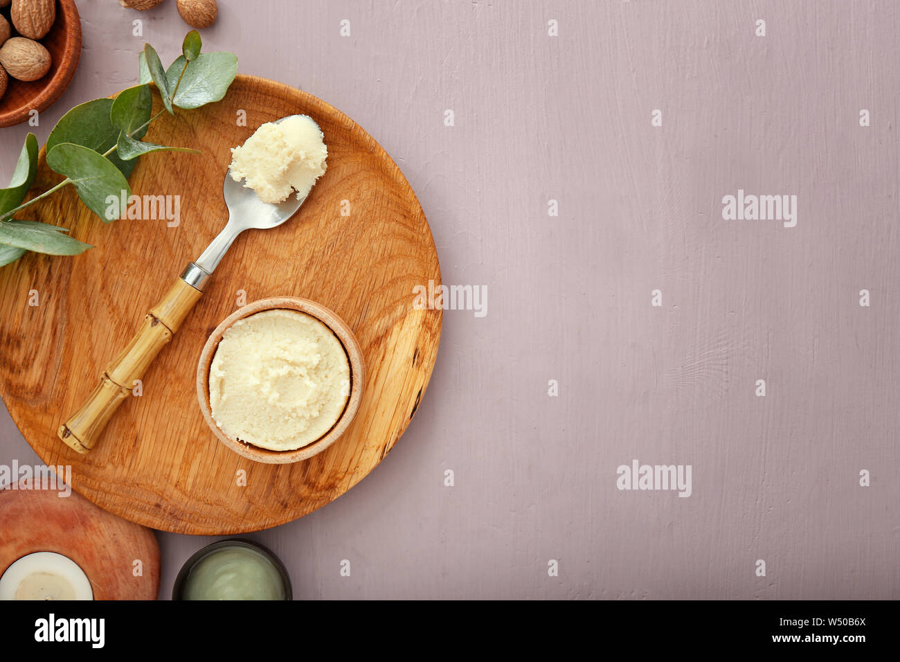Composition with shea butter on table Stock Photo - Alamy