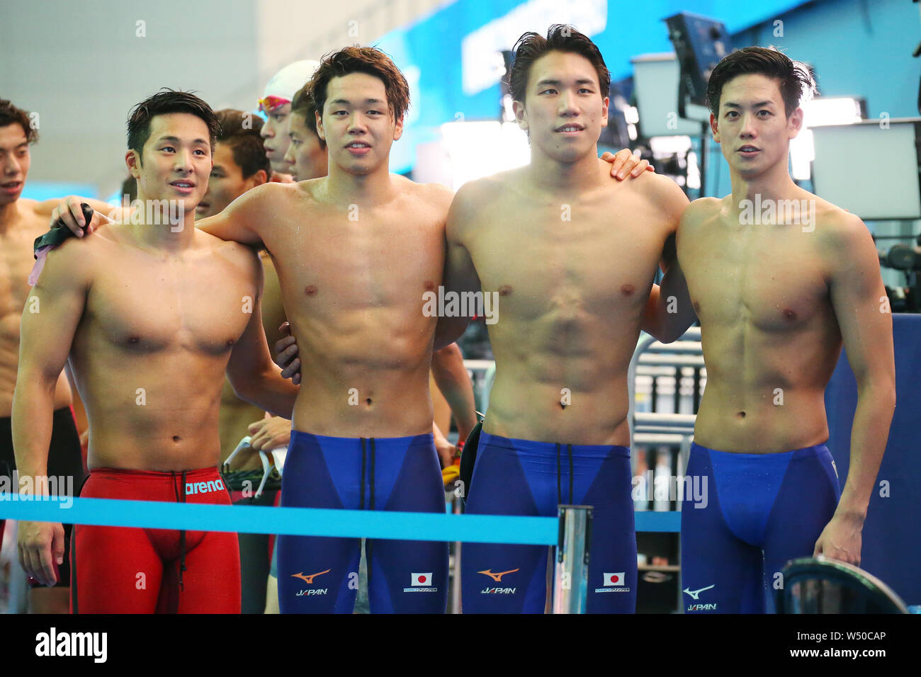 Gwangju, South Korea. 26th July, 2019. (L to R) Daiya Seto, Keisuke Yoshida, Katsuhiro Matsumoto ...