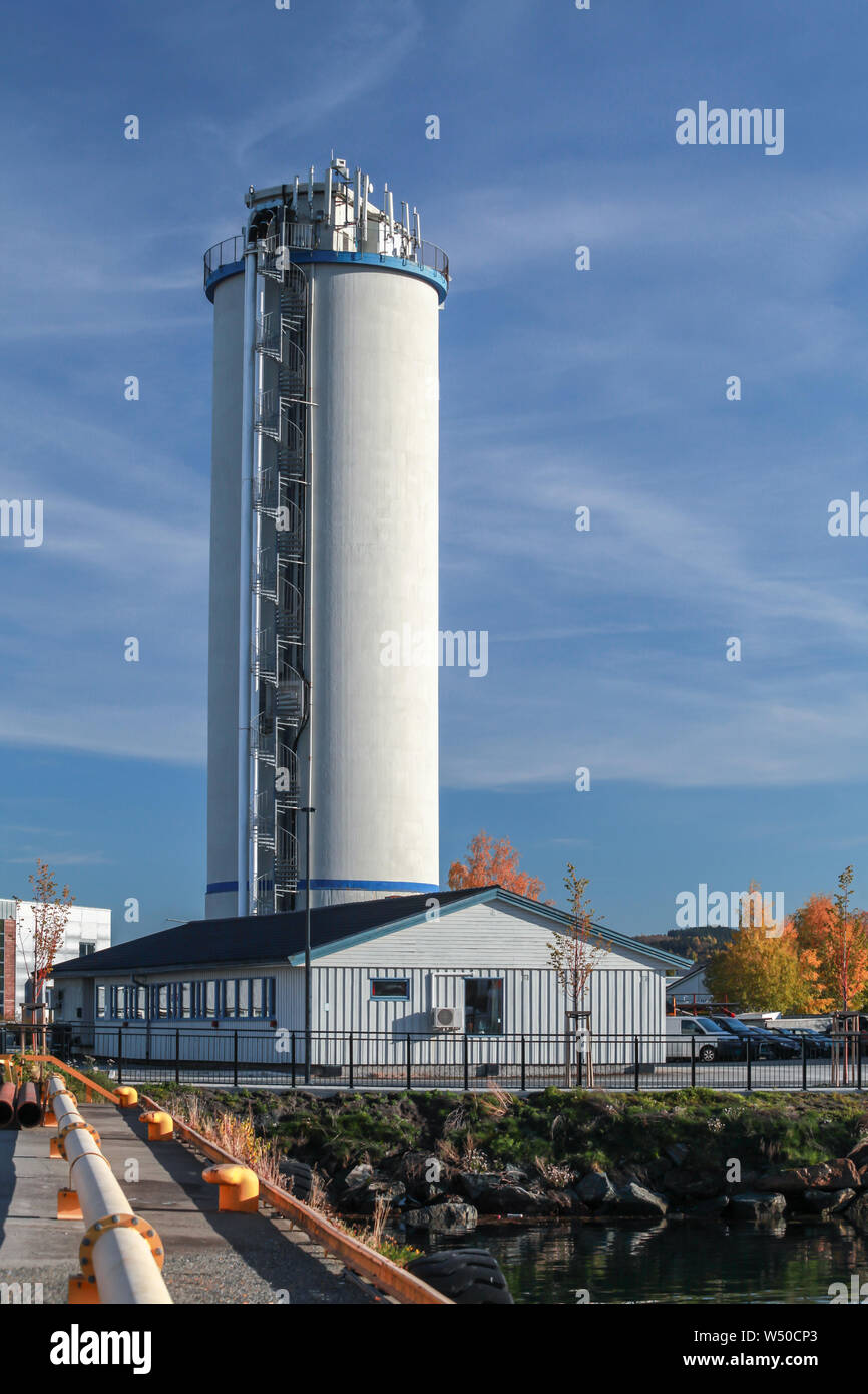 Concrete industrial tower in port of Levanger, Norway Stock Photo - Alamy