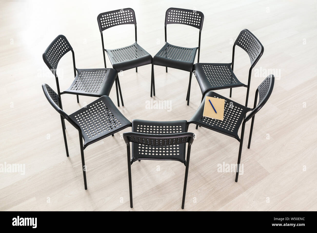 Empty chairs prepared for group therapy in psychologist's office Stock ...