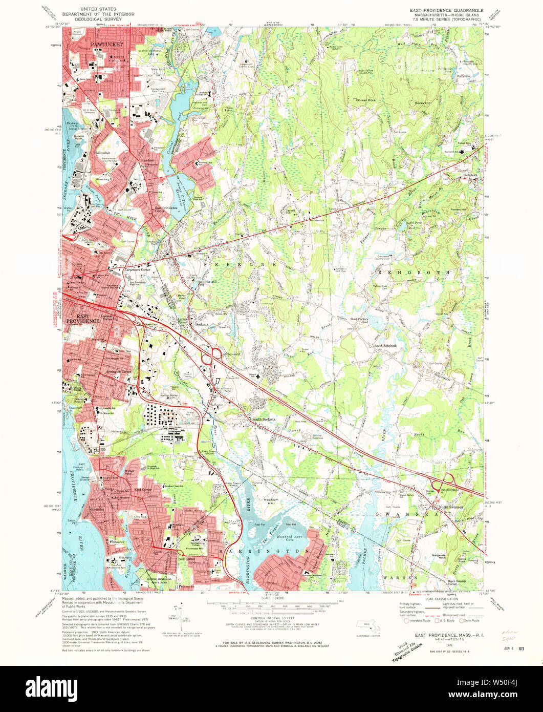 Massachusetts USGS Historical Topo Map MA East Providence 350114 1971 ...