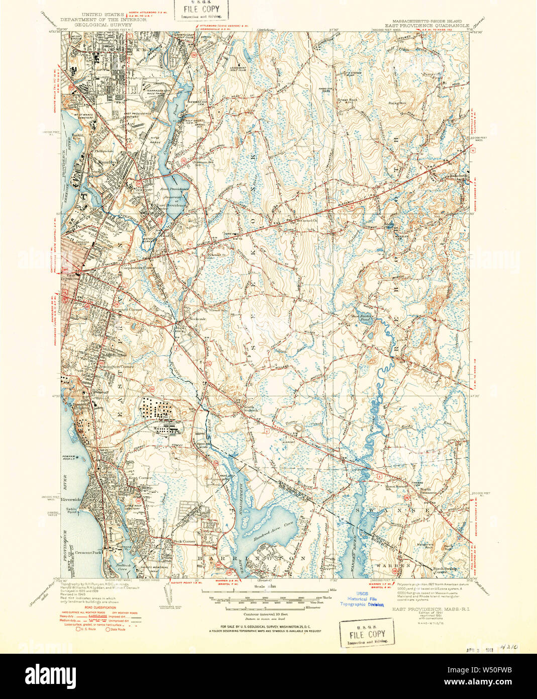 Massachusetts USGS Historical Topo Map MA East Providence 351656 1941 ...