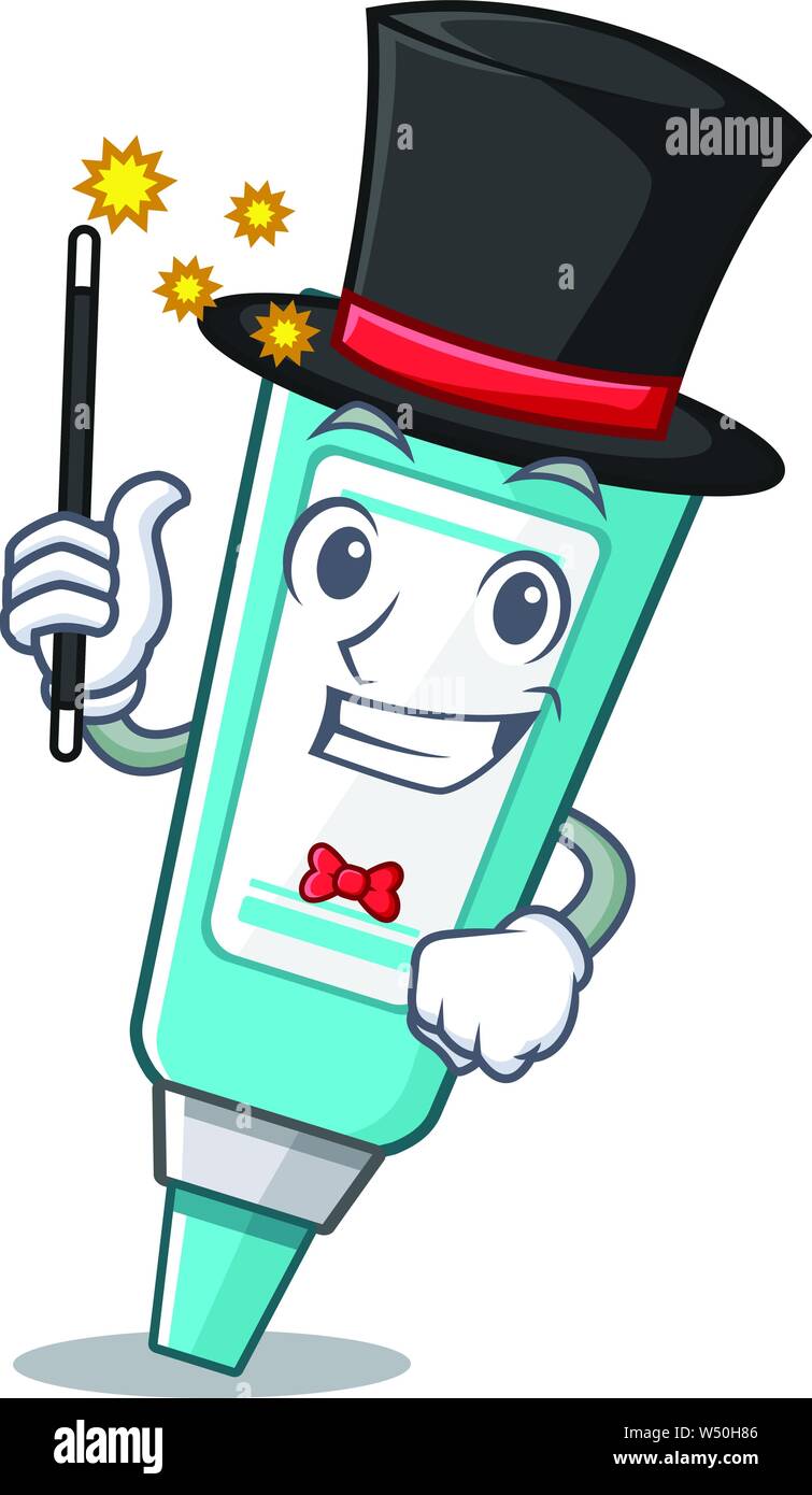 Magician ointment above the mascot wood table vector illustration Stock ...