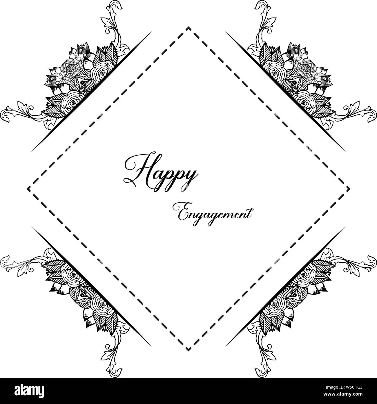 Style elegant floral frame, invitation, greeting card happy engagement ...