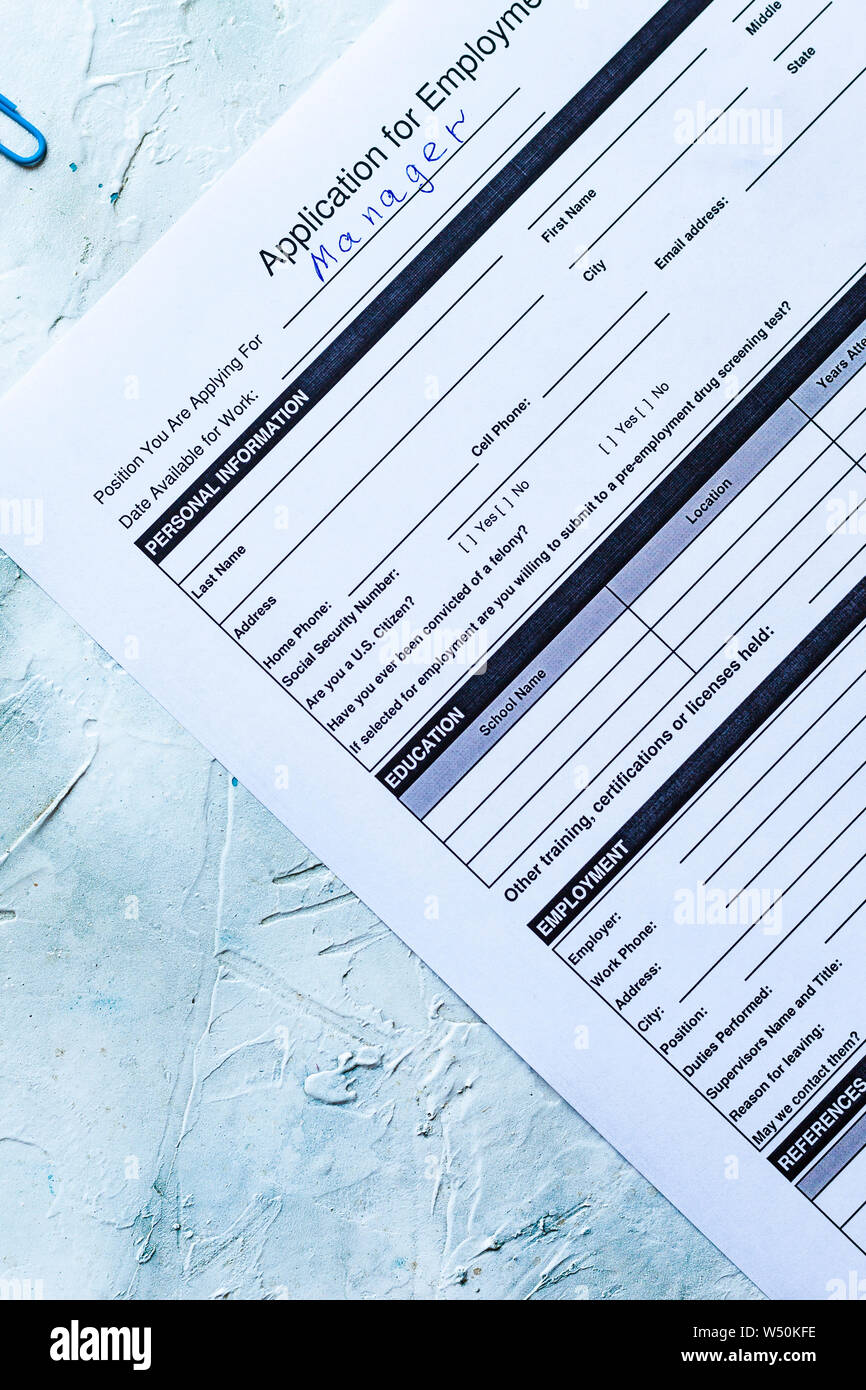 Standard Application for Employment. HR, Hiring, Applying concept. Job ...