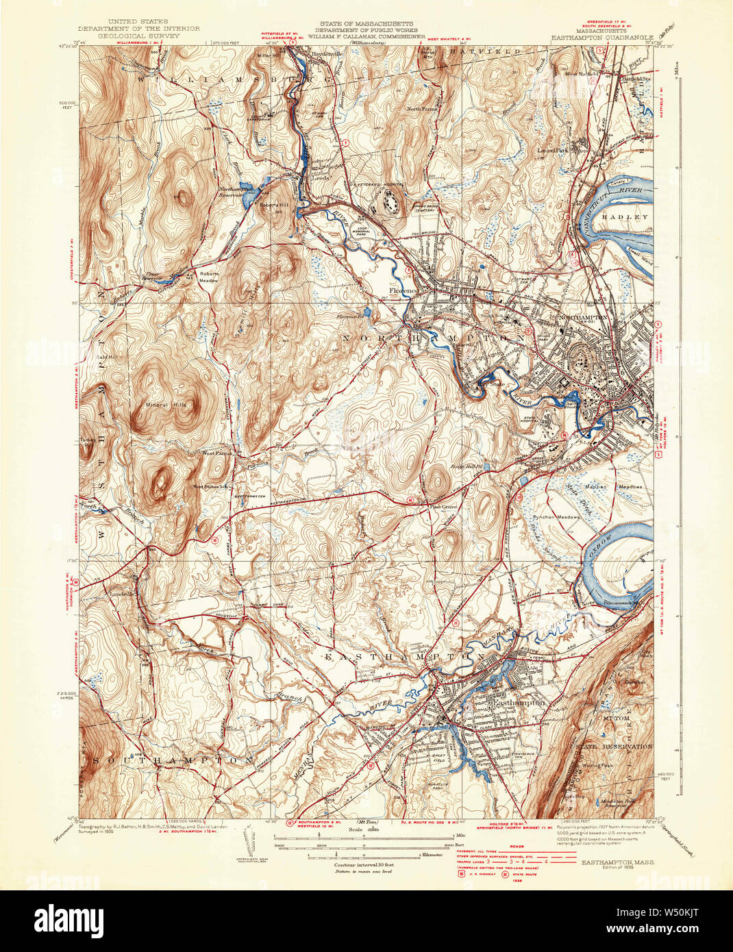 Massachusetts USGS Historical Topo Map MA Easthampton 351660 1939 31680 ...