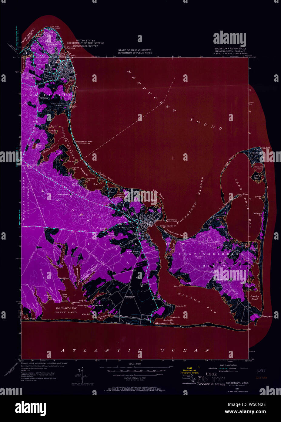 Massachusetts USGS Historical Topo Map MA Edgartown 350122 1951 24000 ...