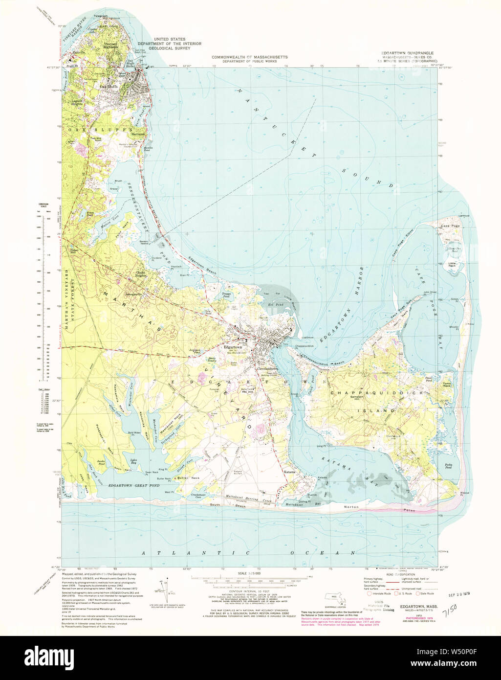 Massachusetts USGS Historical Topo Map MA Edgartown 350935 1972 25000 ...