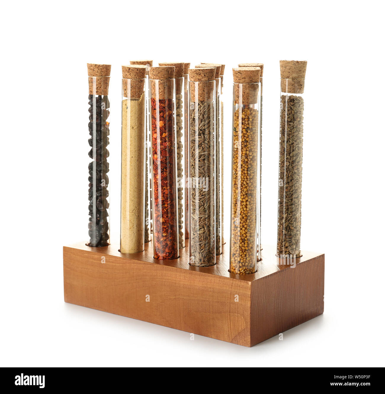 Assortment of spices in tubes on white background Stock Photo - Alamy